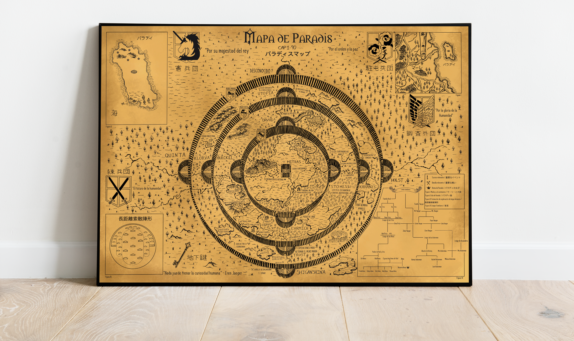 Mapa Attack on Titan capítulos 1-90 Color Marrón Ocre – Mapasdeanime